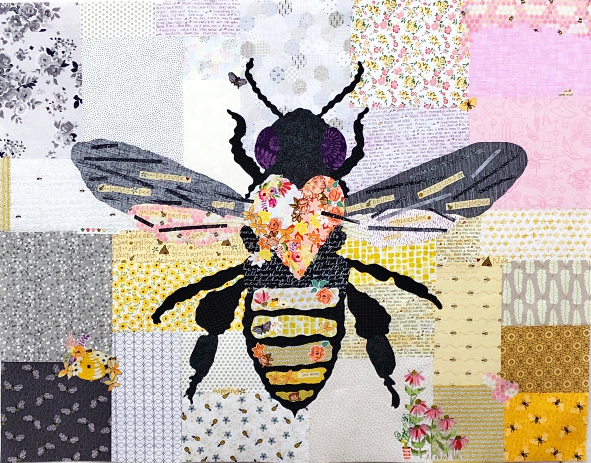 Honey Bee Collage Quilt Kit by Doris Rice – Cactus Queen Quilt Co